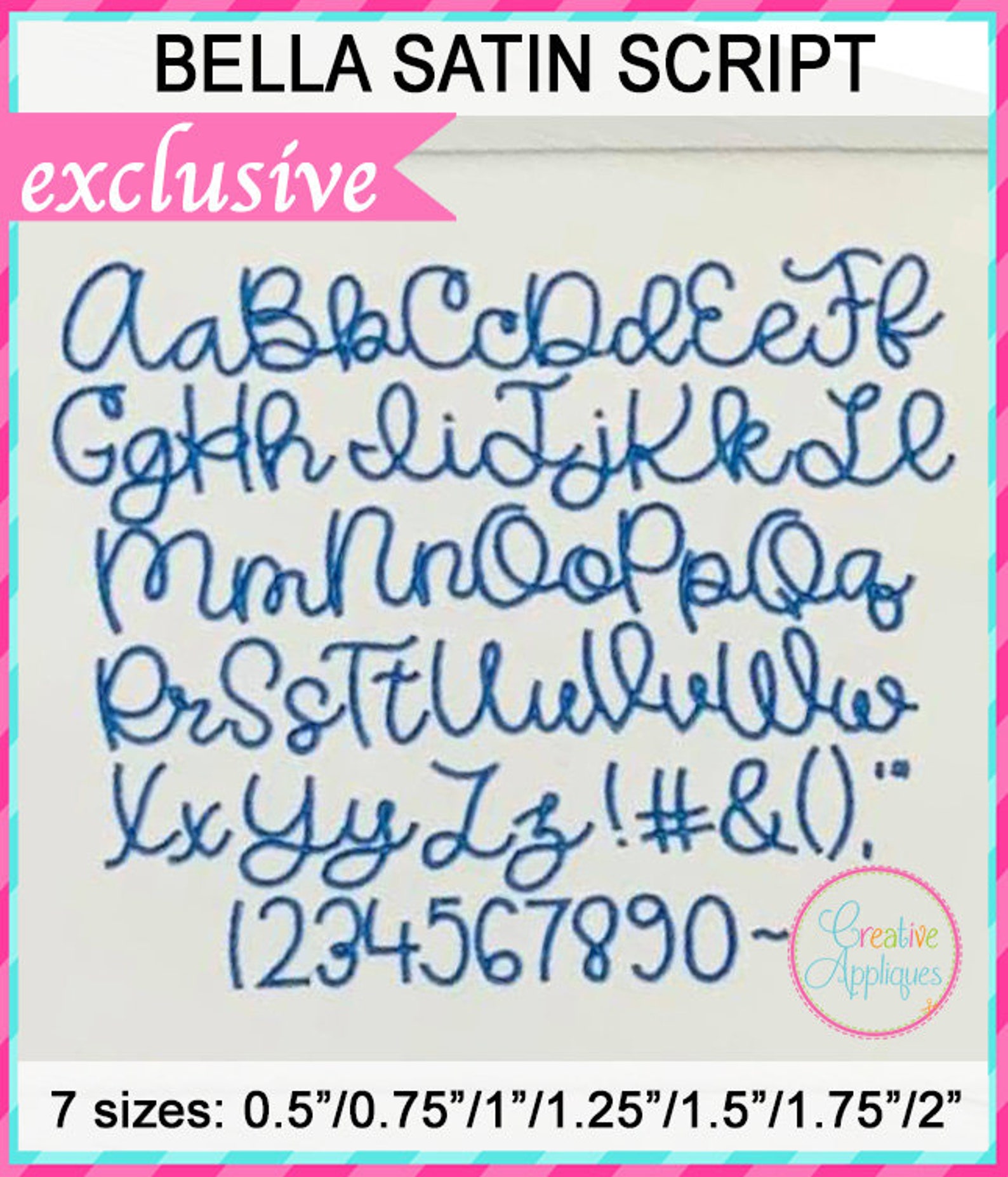 7 Sizes Bella Cursive Script Embroidery Alphabet Font Digital Machine ...