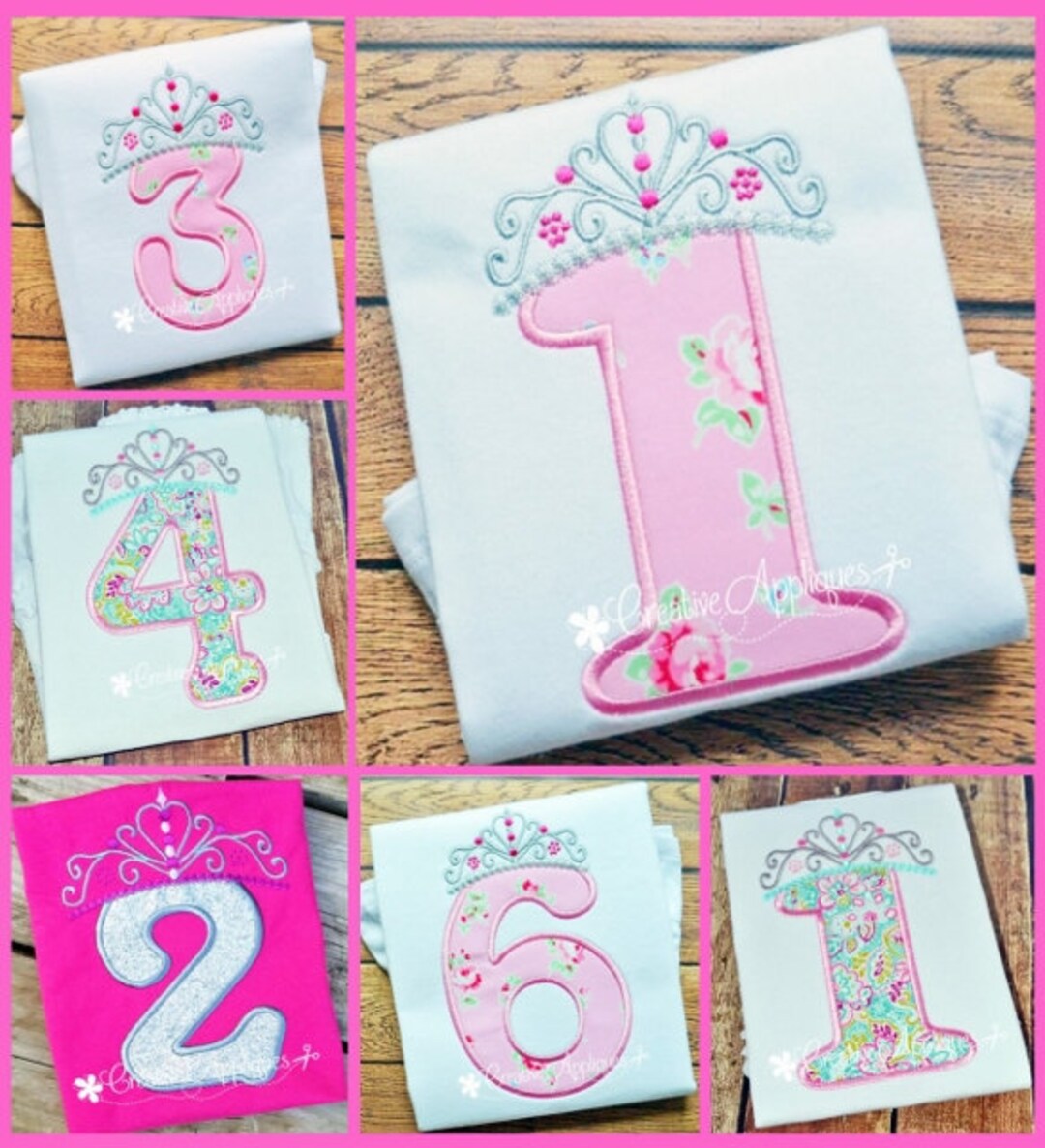 Princess Crown Birthday Number Set 1-9 Machine Embroidery Applique ...
