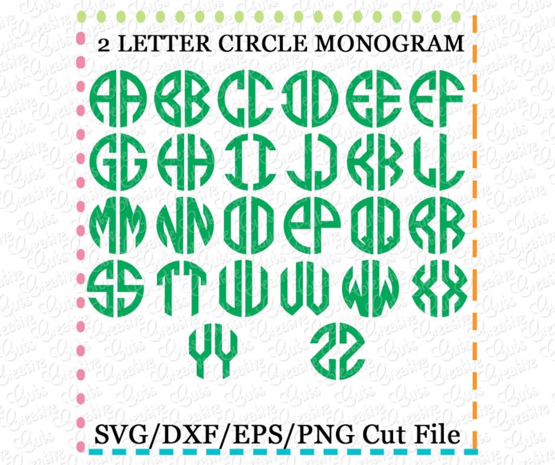 2 Letter Circle Monogram Font SVG Eps DXF Cutting File Circle - Etsy