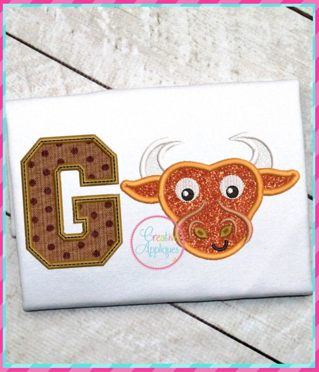 Go Longhorn Applique Digital Machine Embroidery Design 4 Sizes ...