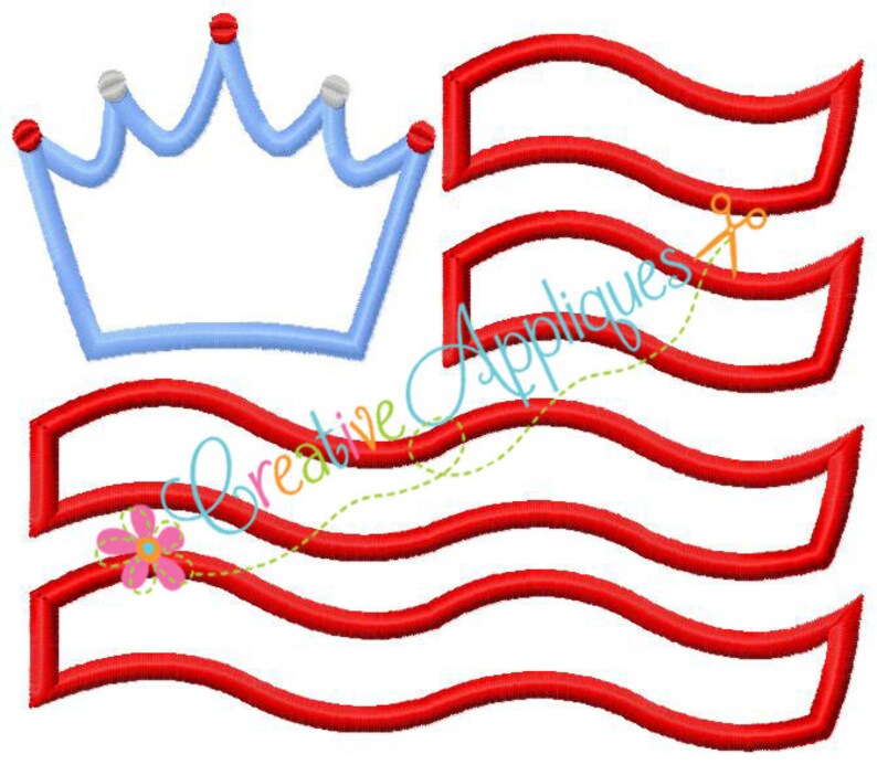 Patriotic Flag With Crown Digital Machine Embroidery Applique Design 4 ...