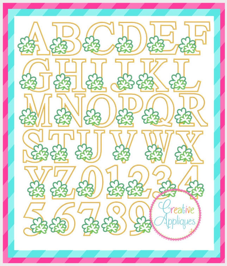Shamrock Clover Alphabet Letter Set A-Z + Number 0-9 Applique Machine ...