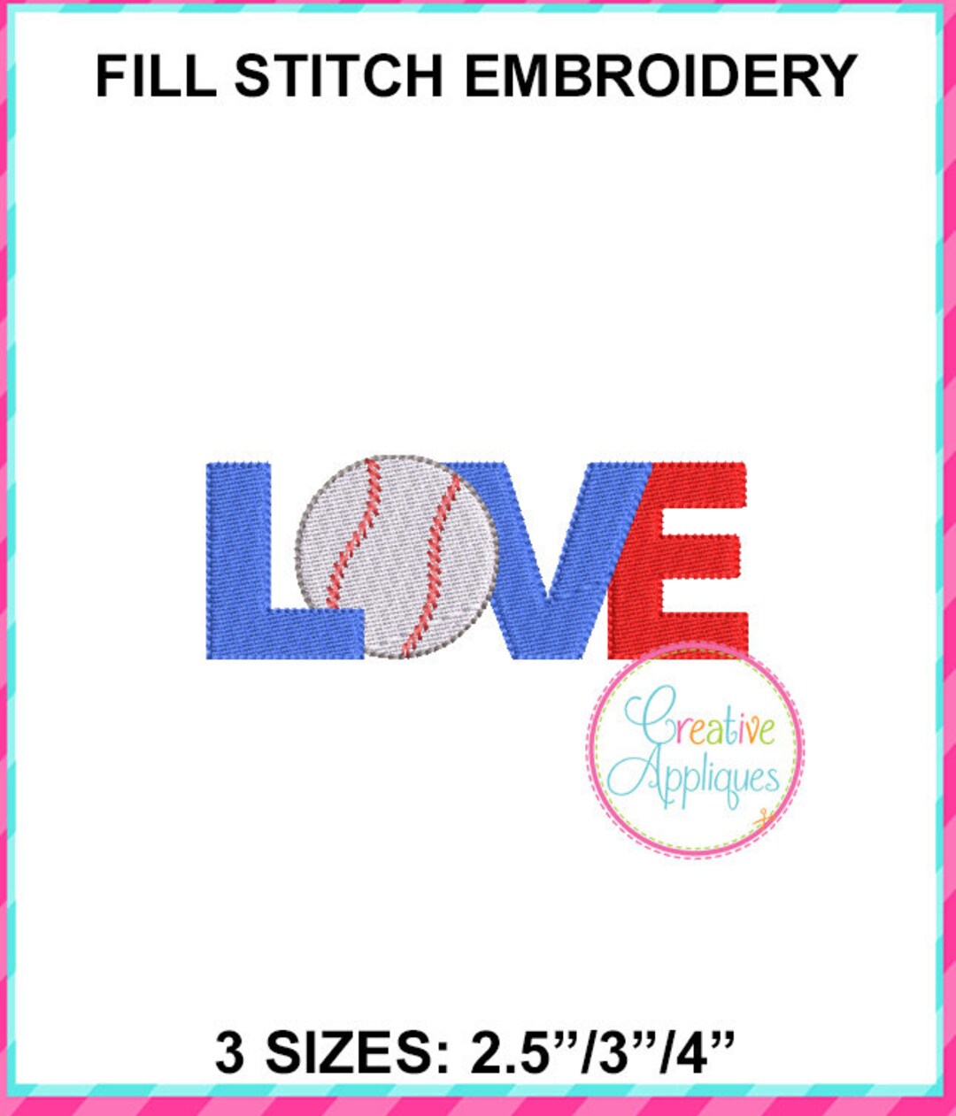 Love Baseball Fill STITCH Machine Embroidery Design 3 Sizes - Etsy