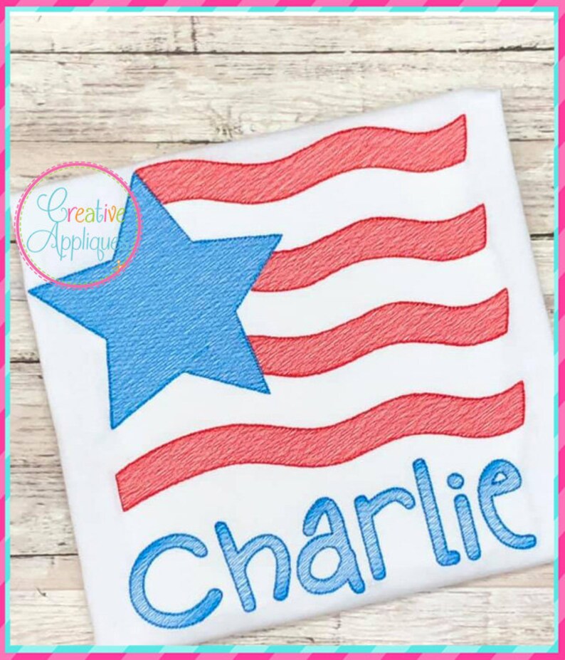 Sketch Stitch Flag With Star Digital Machine Embroidery Design | Etsy