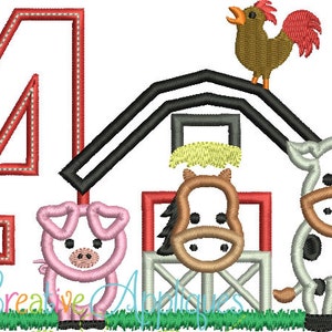 Barn 4 Birthday Farm Animal Digital Machine Embroidery Applique Design ...