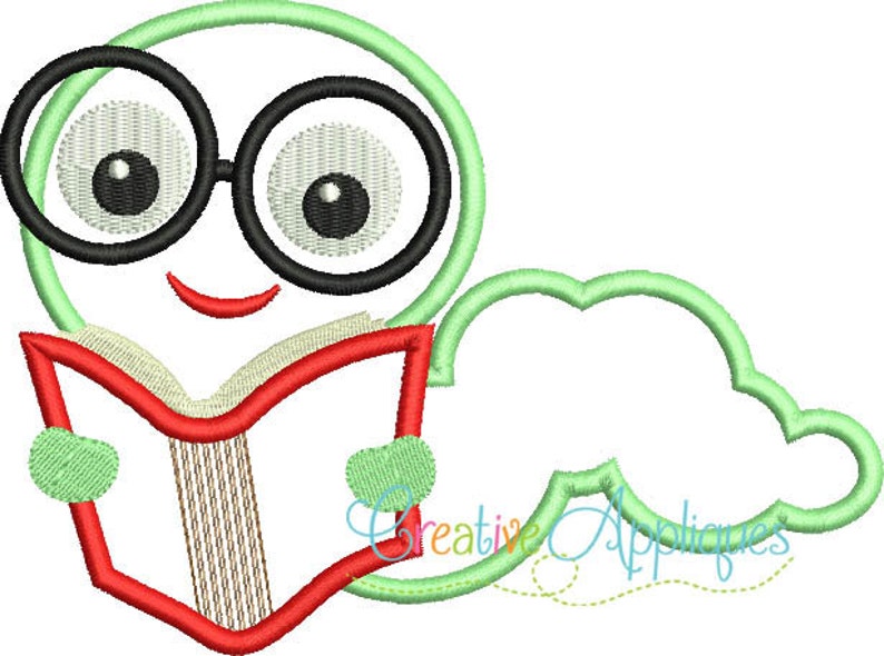 Bookworm Digital Machine Embroidery Applique Design 4 Sizes | Etsy