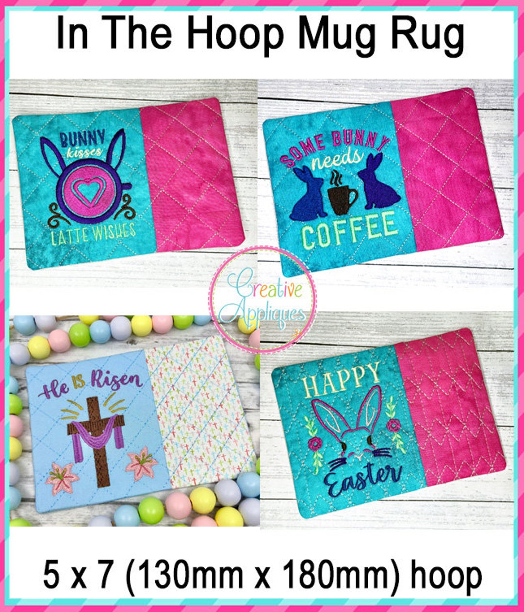 Easter Mug Rug Set in the Hoop Machine Embroidery Design, 5x7 Hoop, Mug ...