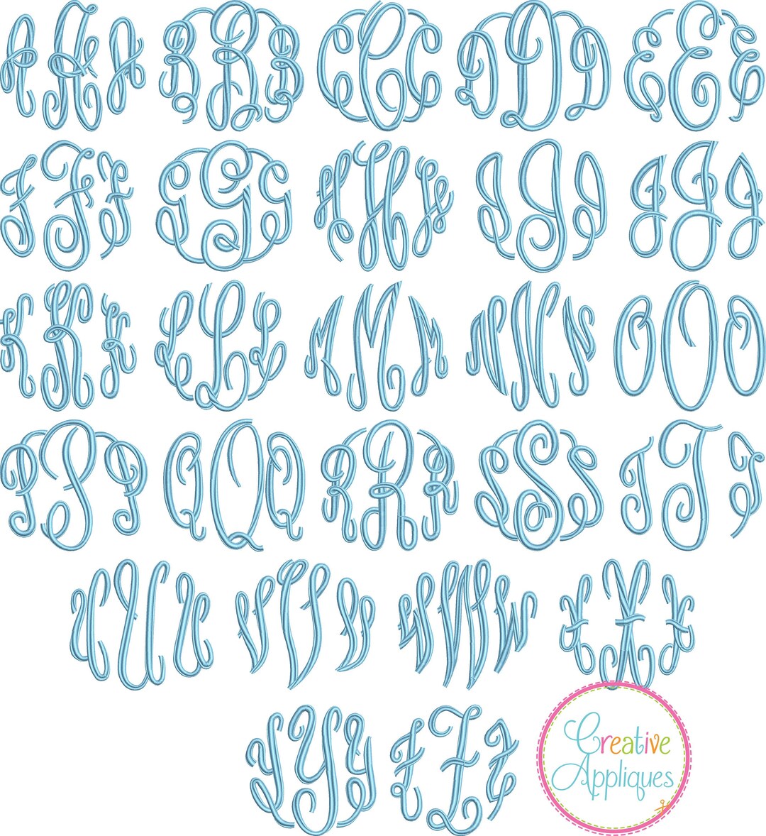 5 Sizes 3 Letter Master Circle Embroidery Monogram Alphabet Font ...