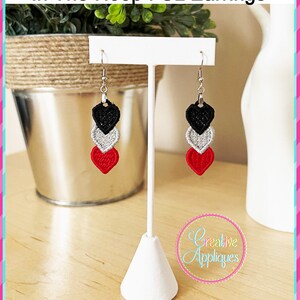 Hearts Stacked FSL Earrings Embroidery Machine Design, Embroidery File ...