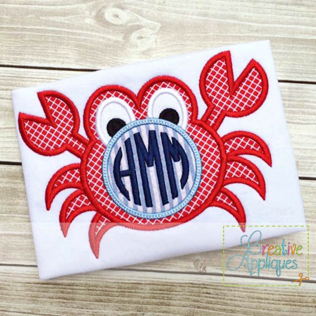 Crab Monogram Digital Machine Embroidery Applique Design 4 Sizes, Crab ...