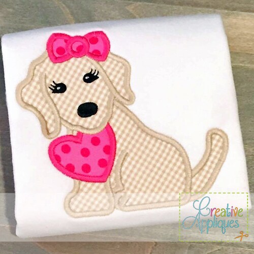 Girl Puppy Dog Valentine Digital Machine Embroidery Applique - Etsy