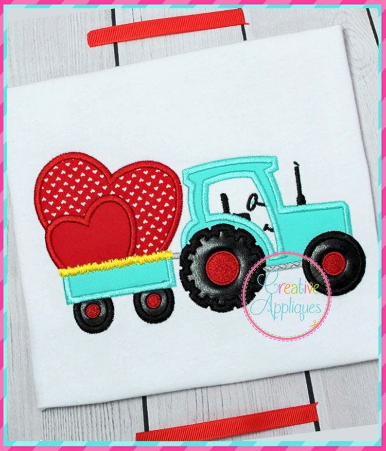 Tractor Hearts Applique Digital Machine Embroidery Design 5 Sizes ...
