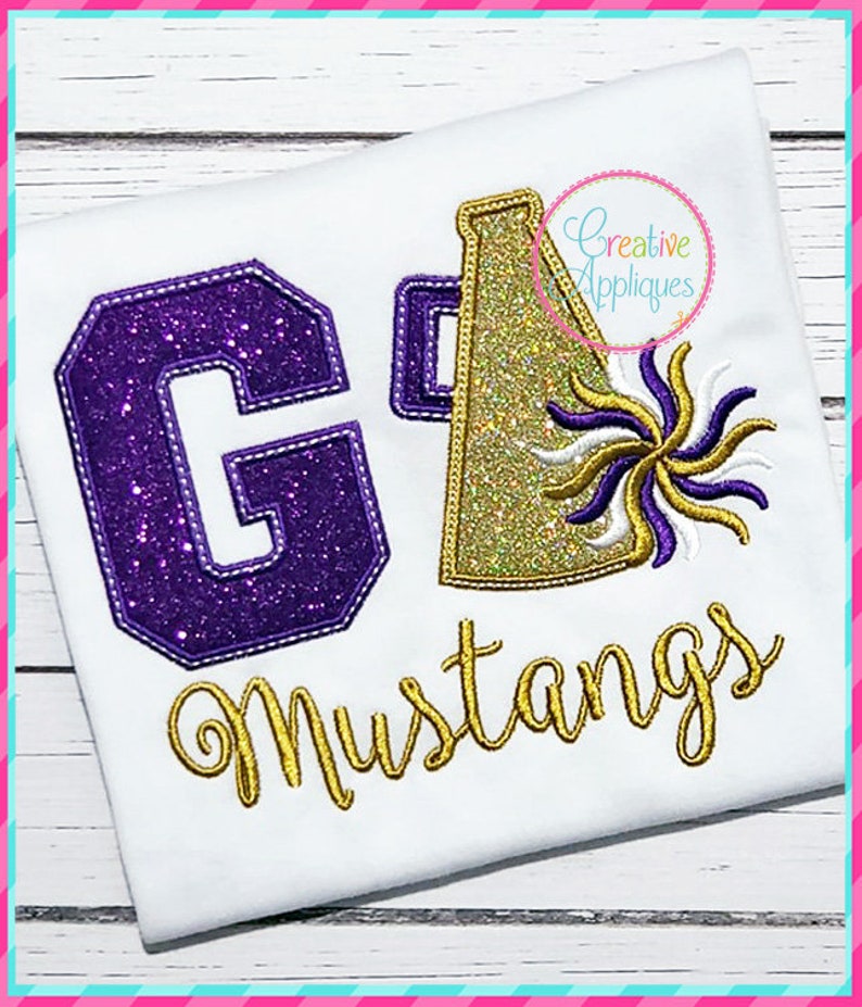Go Megaphone Cheer Applique Digital Machine Embroidery Design 5 Sizes ...