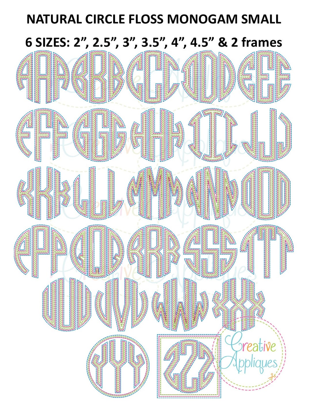 6 Sizes Natural Circle Floss Embroidery Monogram Alphabet Font + 2 ...
