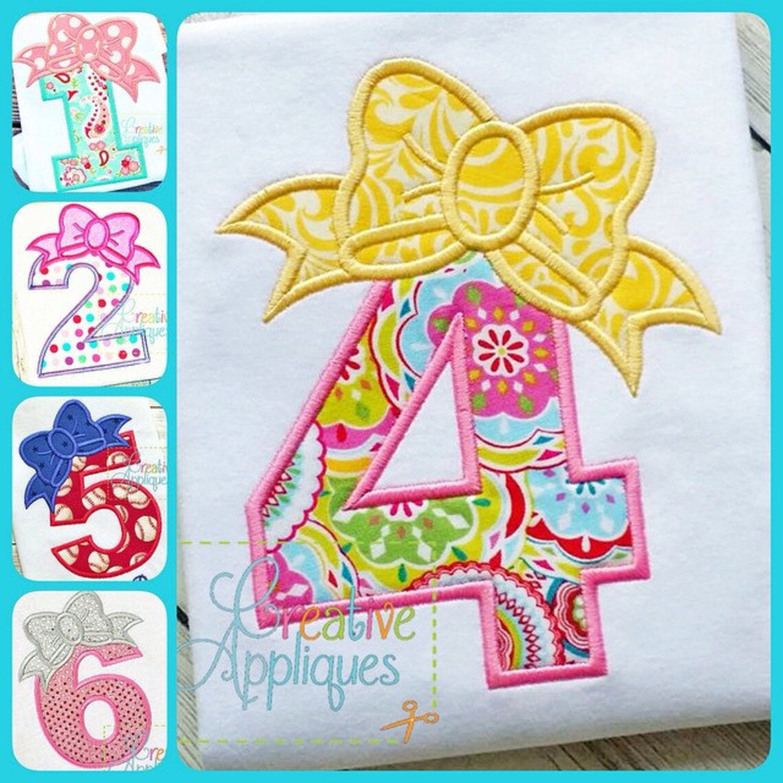 Bow Numbers Birthday Set Applique Digital Machine Embroidery - Etsy