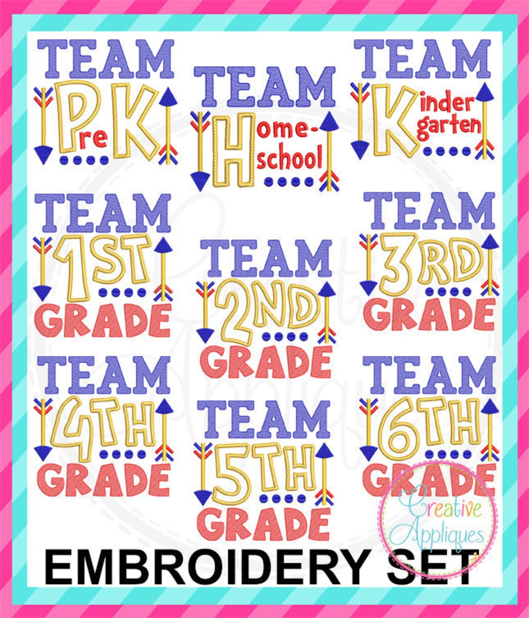 Team Grade Set Digital Machine Embroidery Applique Design 4 Size ...