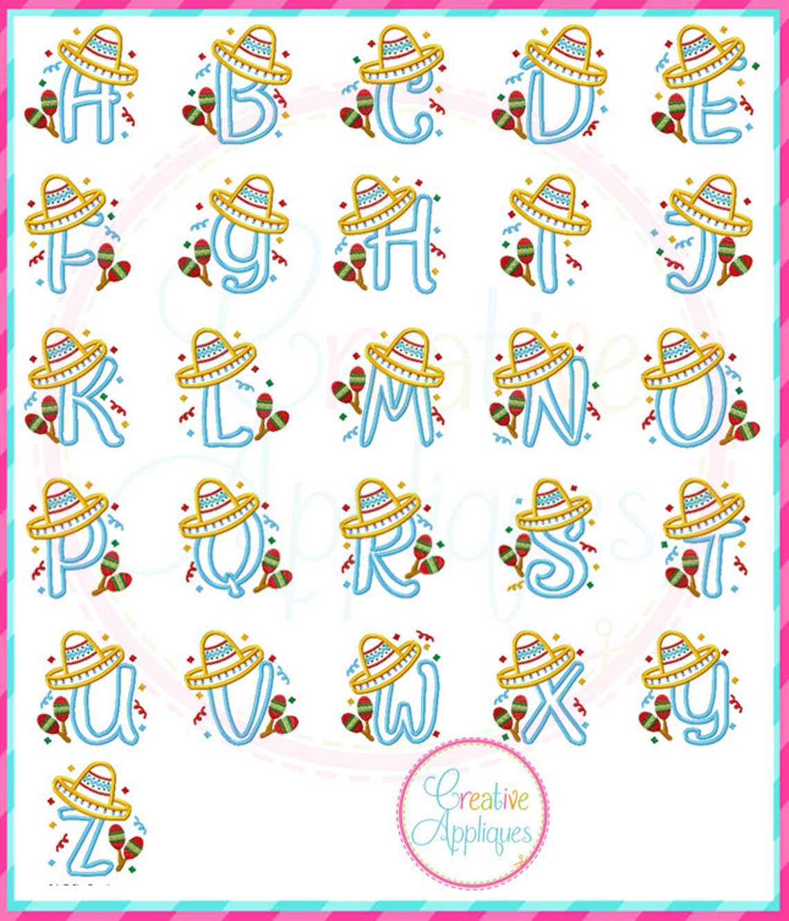 EXCLUSIVE SET Sombrero Alphabet Applique Digital Machine - Etsy