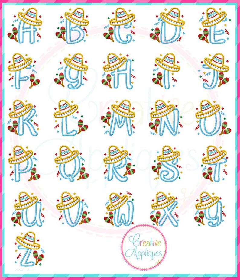 EXCLUSIVE SET Sombrero Alphabet Applique Digital Machine Embroidery ...