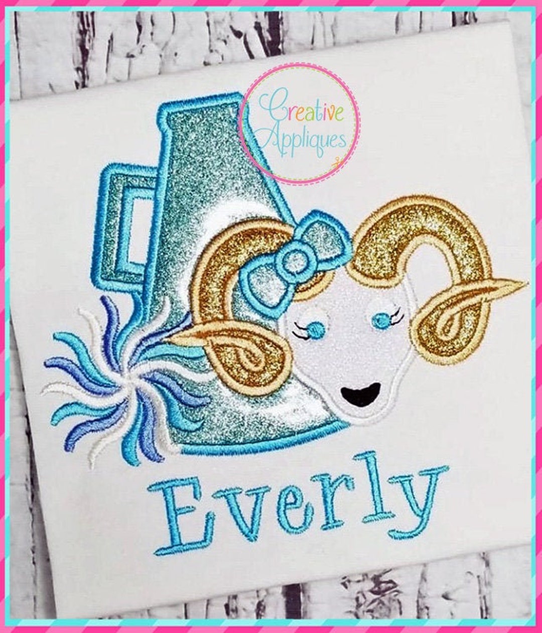 Ram Megaphone Cheer Applique Digital Machine Embroidery Design 4 Sizes ...