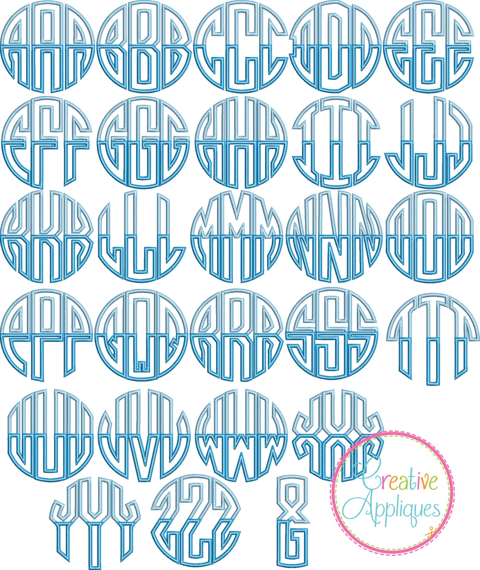 Split 3 Letter Circle Applique Monogram Embroidery Alphabet - Etsy