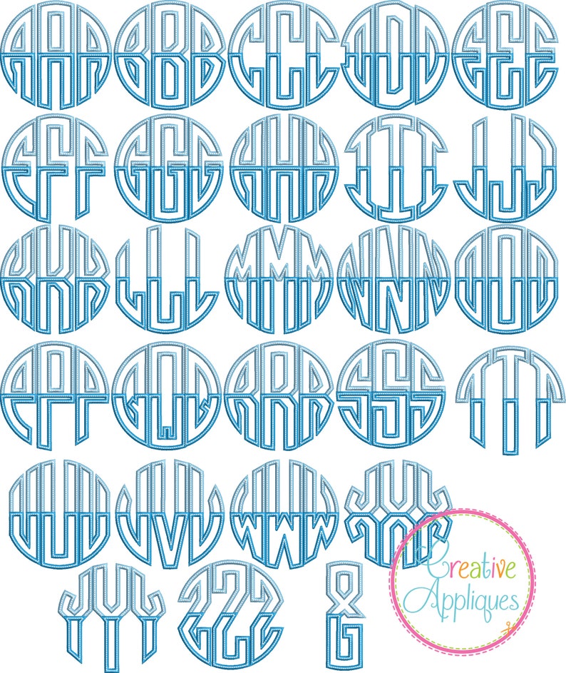 Split 3 Letter Circle Applique Monogram Embroidery Alphabet - Etsy