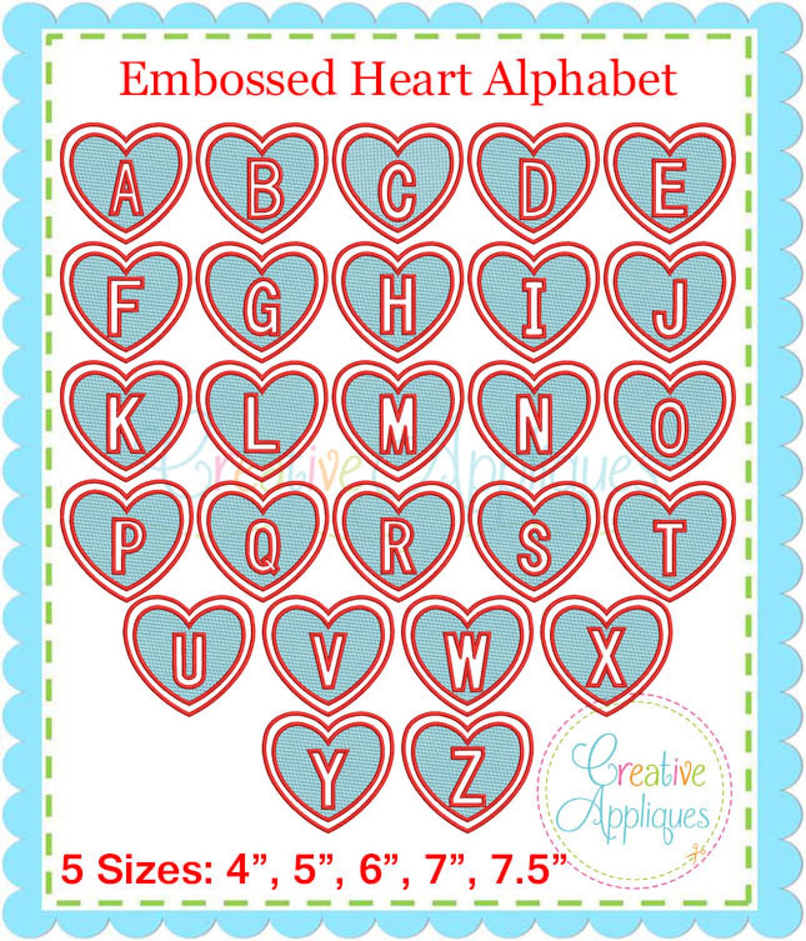 Embossed Heart Alphabet Digital Machine Embroidery Design 5 - Etsy