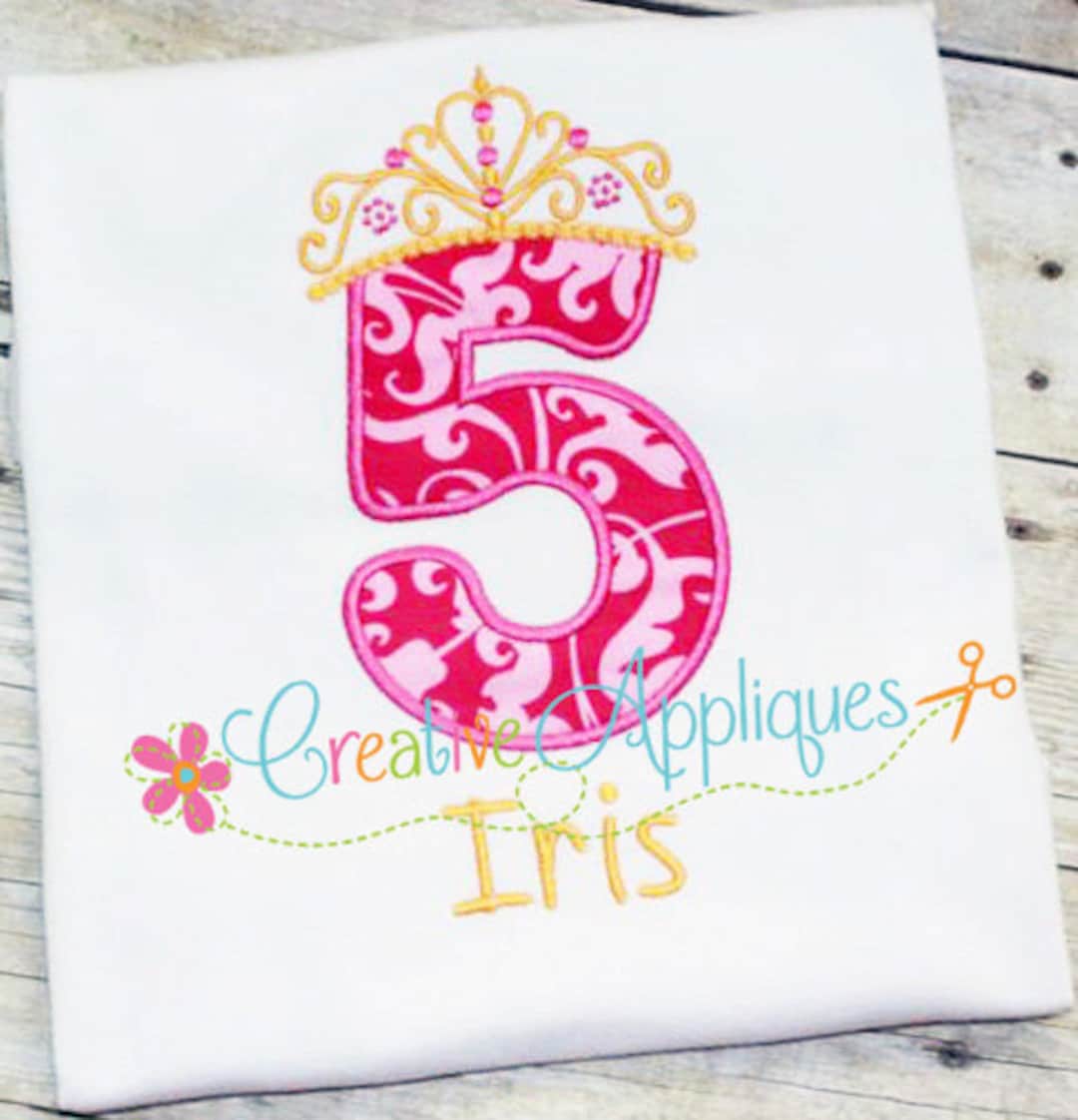 Princess Crown Birthday Number 5 Machine Embroidery Applique Design 4 ...
