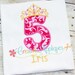 Princess Crown Birthday Number 5 Machine Embroidery Applique | Etsy