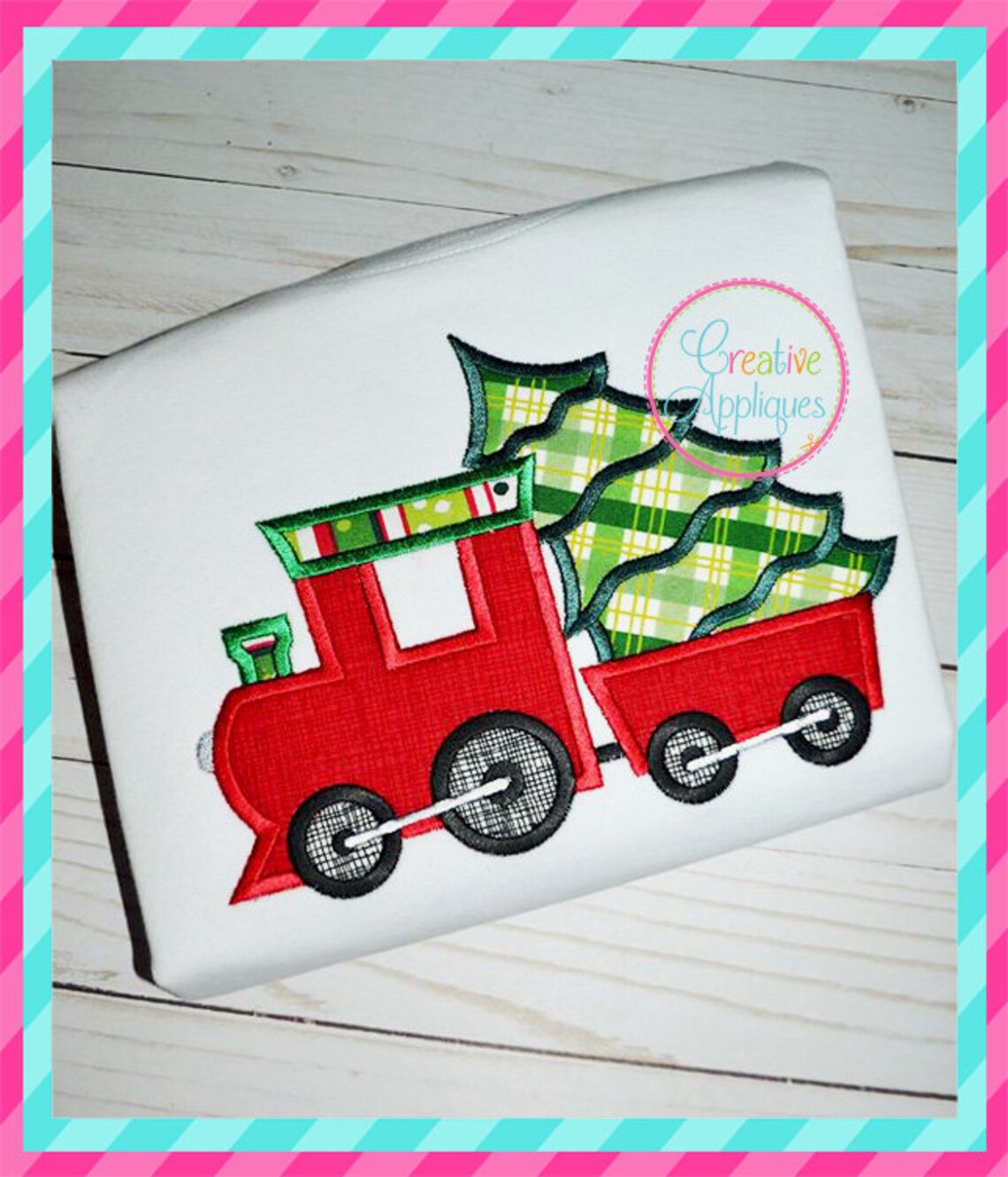 Christmas Train Tree Applique Digital Machine Embroidery Design 5 Sizes ...