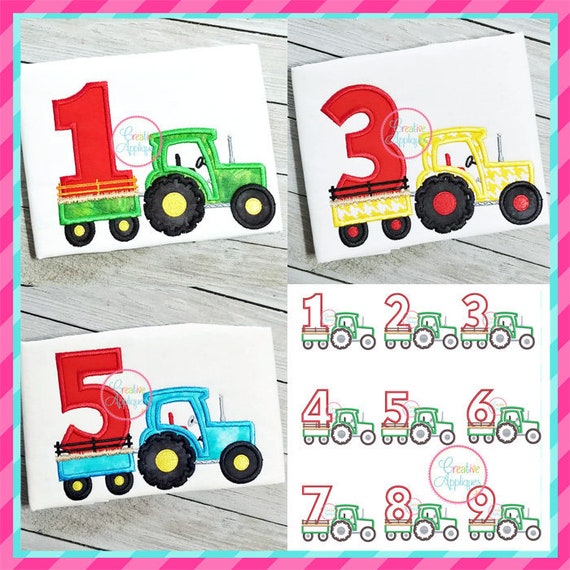 Birthday Tractor Set Applique Digital Machine Embroidery | Etsy