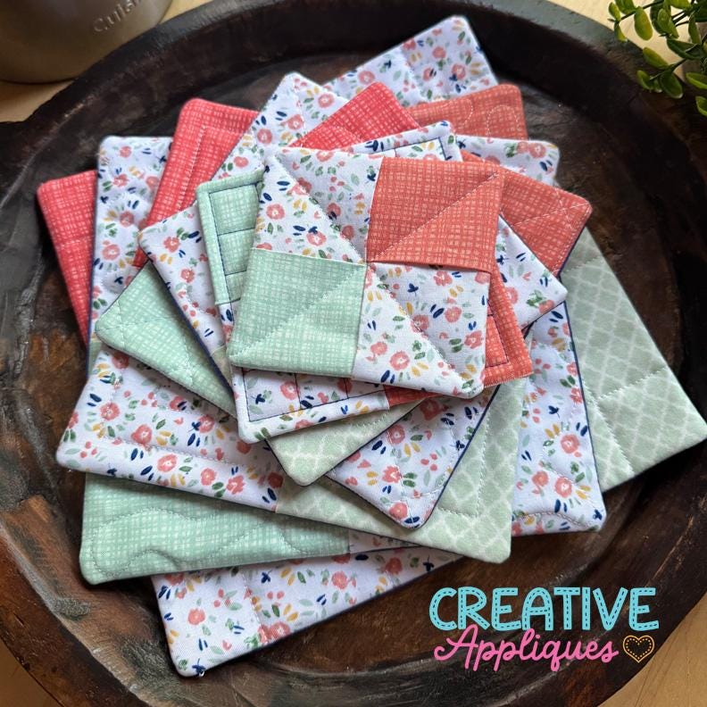 5 Fabric Coasters in the Hoop Design, Machine Embroidery Design Project ...