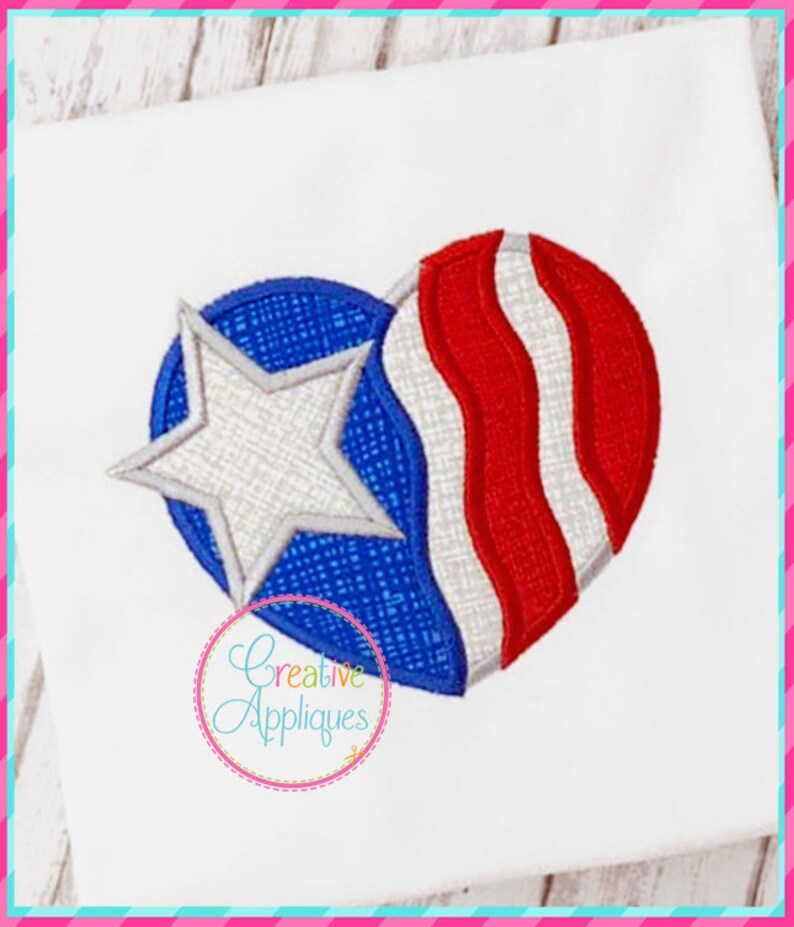 Patriotic Heart Flag With Star Machine Embroidery Applique Digital ...