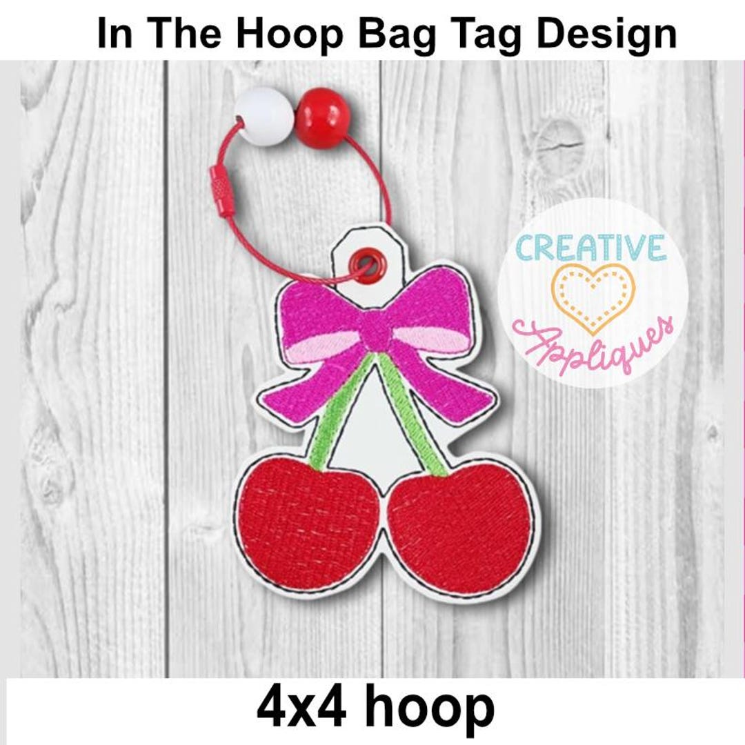 Cherry Bow Bag Tag in the Hoop Design Machine Embroidery Design, in the ...