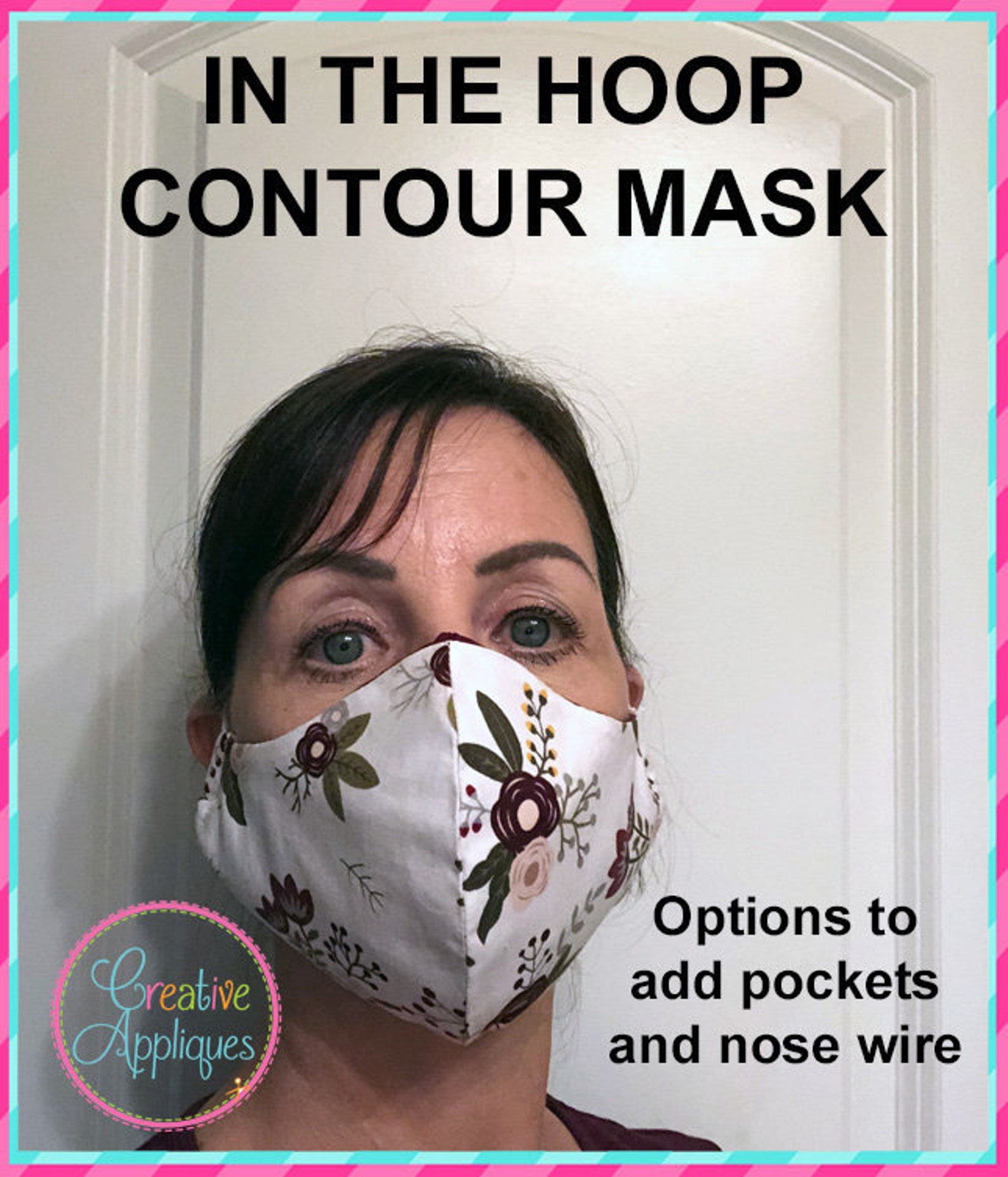 4 SIZES in the Hoop Contour Front Face Mask Digital Machine Embroidery ...