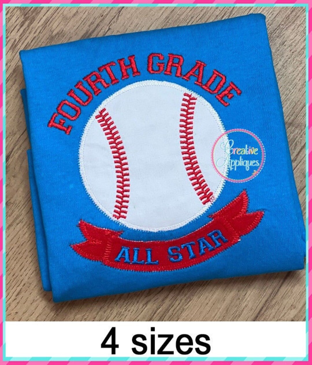 Fourth Grade All Star Applique Machine Embroidery Design 4 Sizes, 4th ...