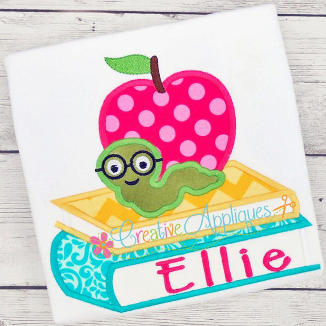 Bookworm Digital Machine Embroidery Applique Design 4 Sizes - Etsy