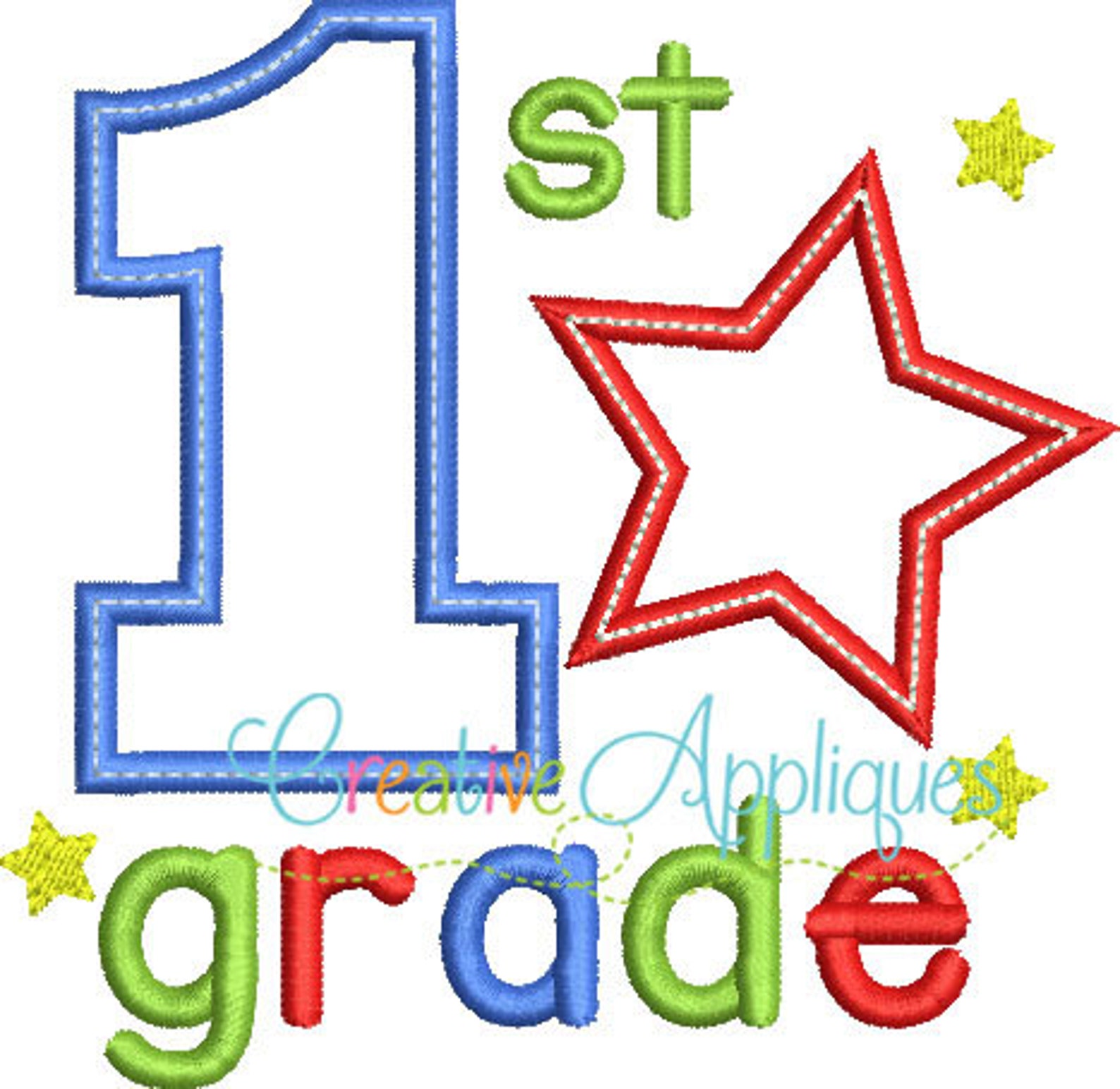 1st First Grade Star Digital Machine Embroidery Applique Design 4 Sizes ...