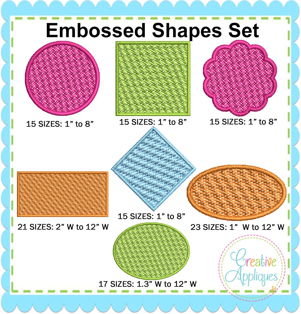 Embossed Monogram Frame Set Digital Machine Embroidery Design 7 Shapes ...