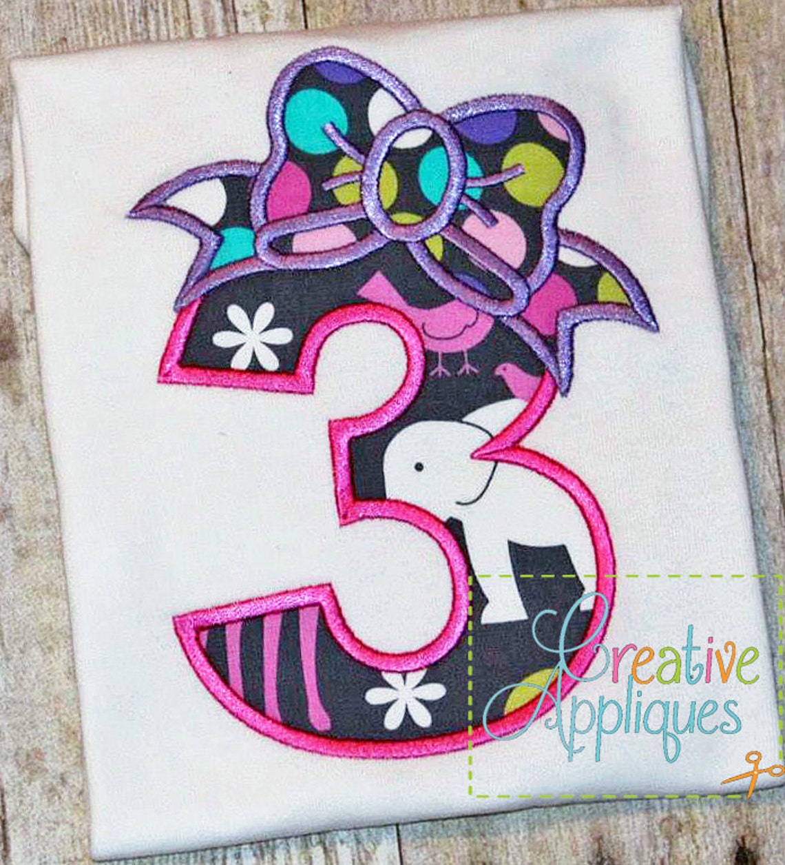 Bow Number 3 Three Third Birthday Applique Digital Machine | Etsy