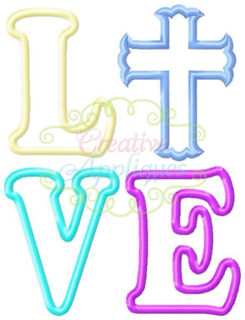 LOVE Cross Digital Machine Embroidery Applique Design 4 Sizes - Etsy