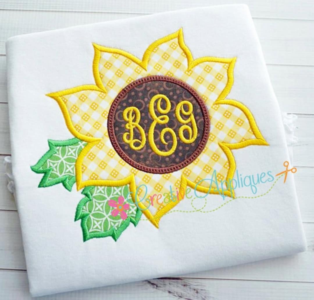 Sunflower Monogram Fall Digital Machine Embroidery Applique Design 4 ...