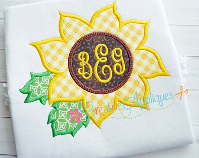 Sunflower Monogram Fall Digital Machine Embroidery Applique - Etsy