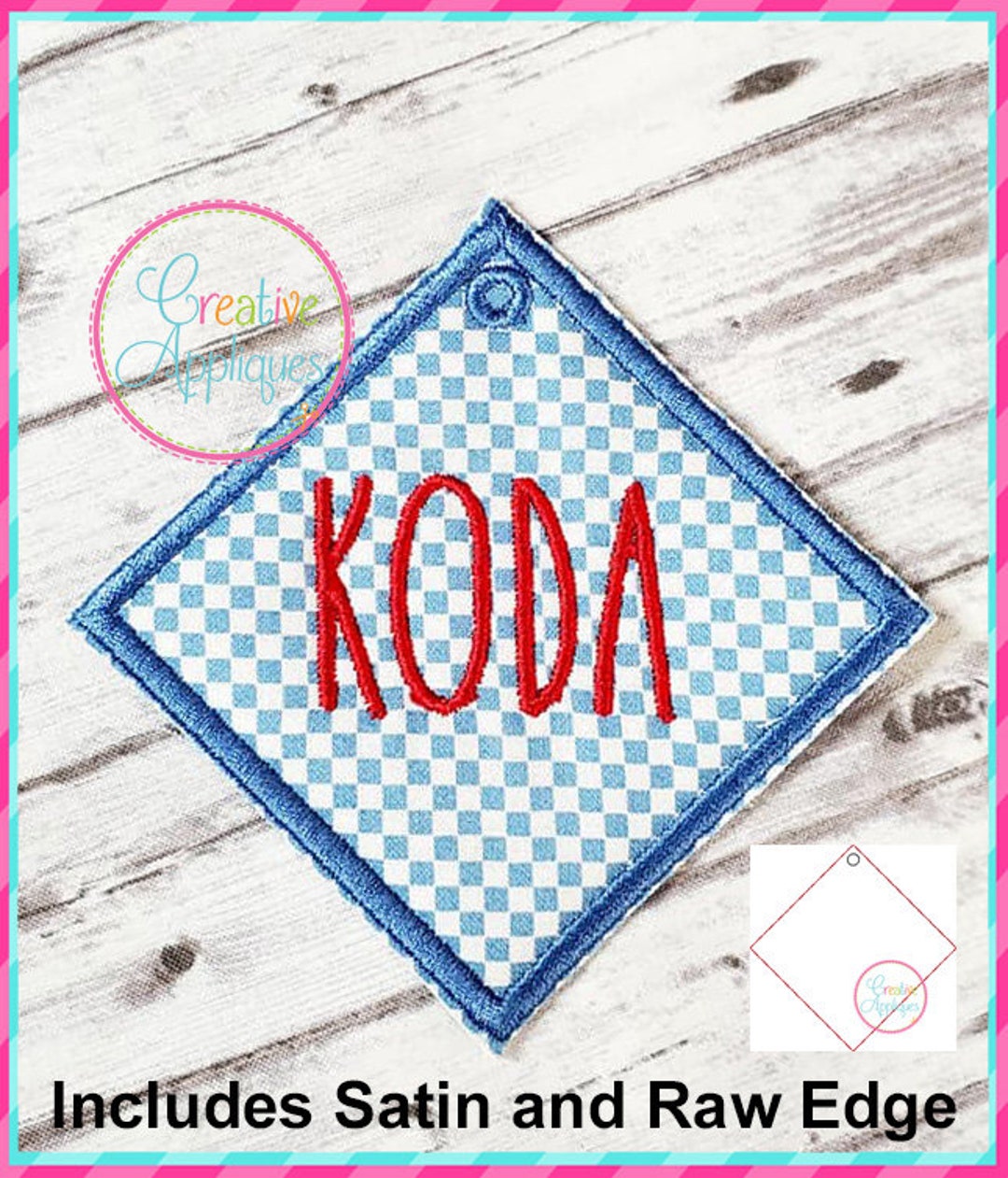 In the Hoop Diamond Tag Machine Embroidery Design 4 Sizes, Luggage Tag ...