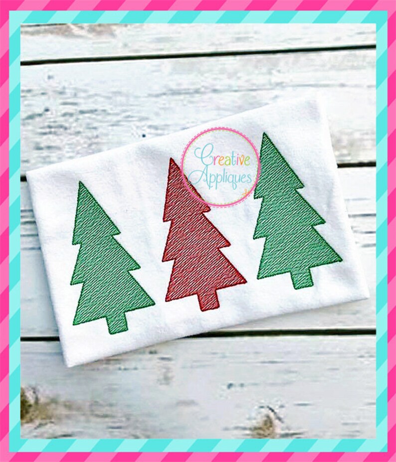 Sketch Stitch Christmas Tree Trio Digital Machine Embroidery - Etsy