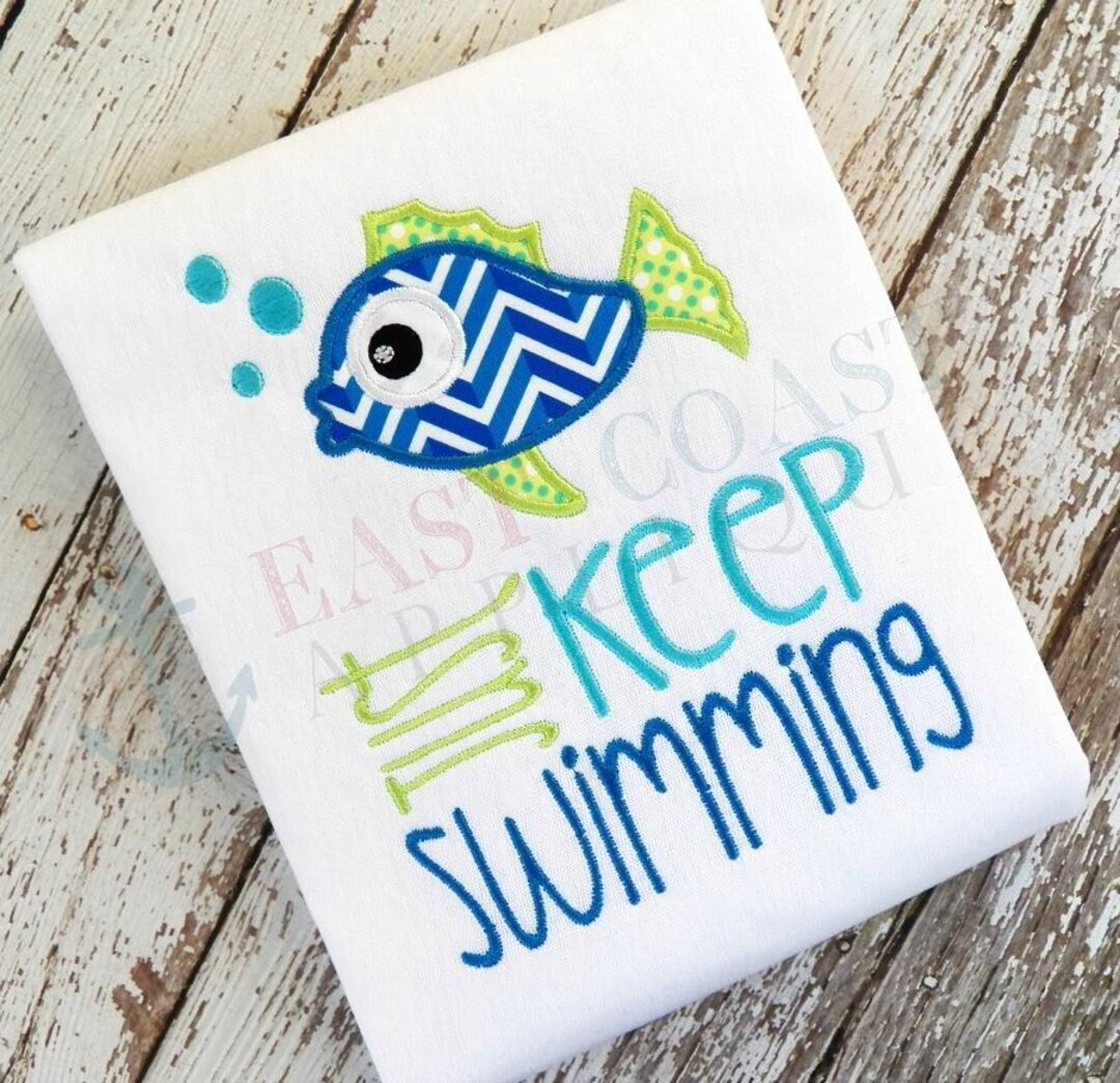 Just Keep Swimming Fish Applique Machine Embroidery Design, Applique ...