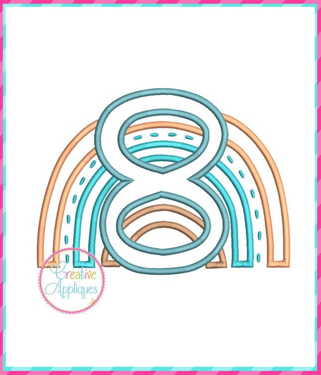 Rainbow 8 Birthday Digital Machine Embroidery Applique Design 4 Sizes ...
