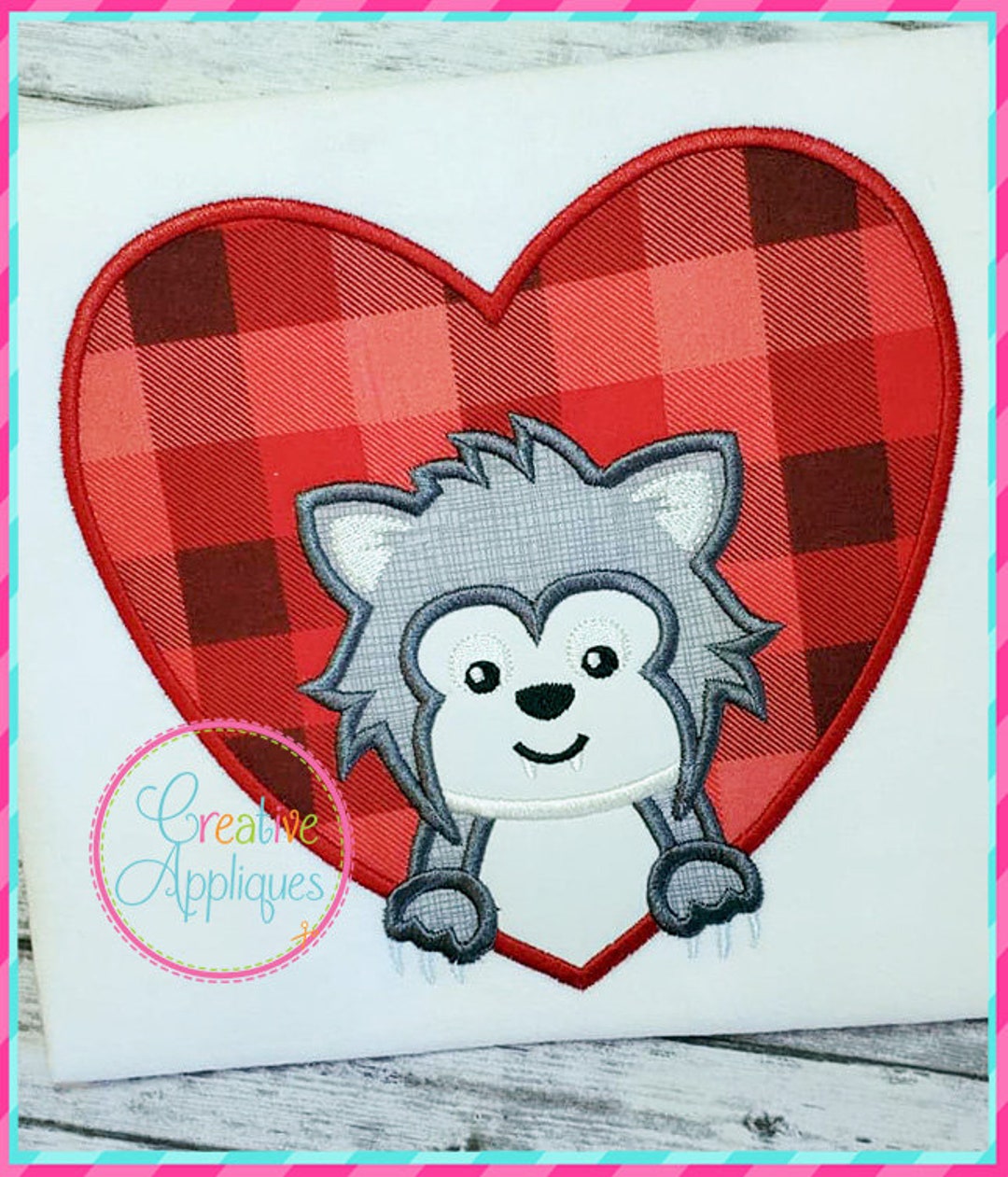 Valentine Wolf Digital Machine Embroidery Applique Design 4 Sizes, Wolf ...