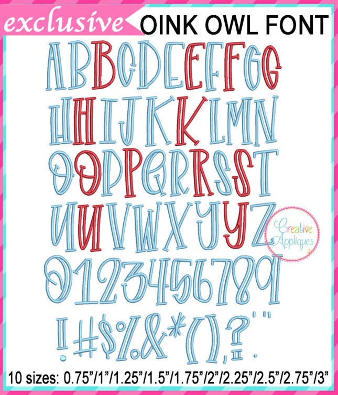 EXCLUSIVE! 10 Sizes Oink Owl Embroidery Alphabet Font Digital Machine ...