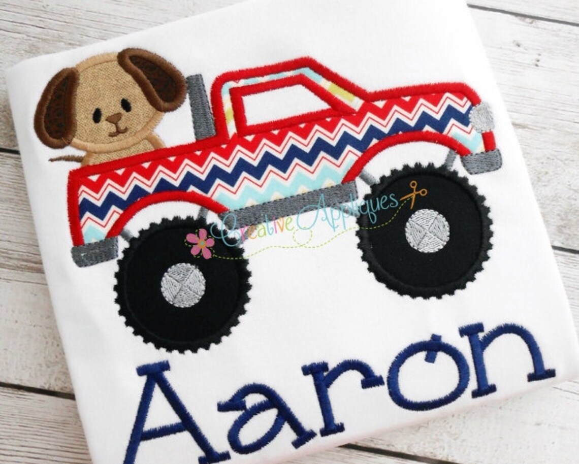 Monster Truck With Dog Digital Machine Embroidery Applique - Etsy