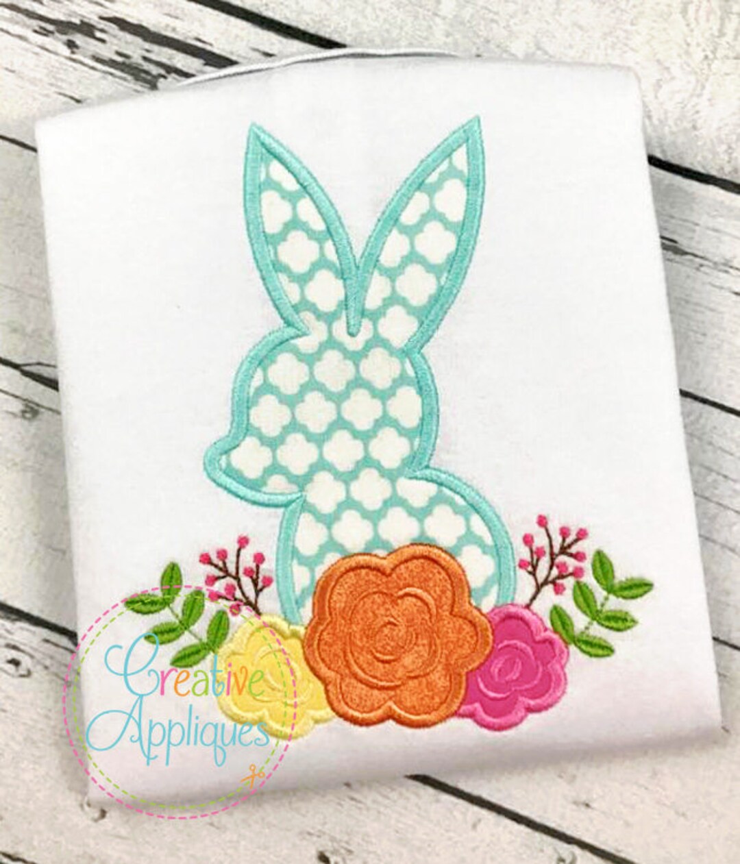 Easter Bunny Rabbit With Flowers Applique Machine Embroidery Design 4 ...